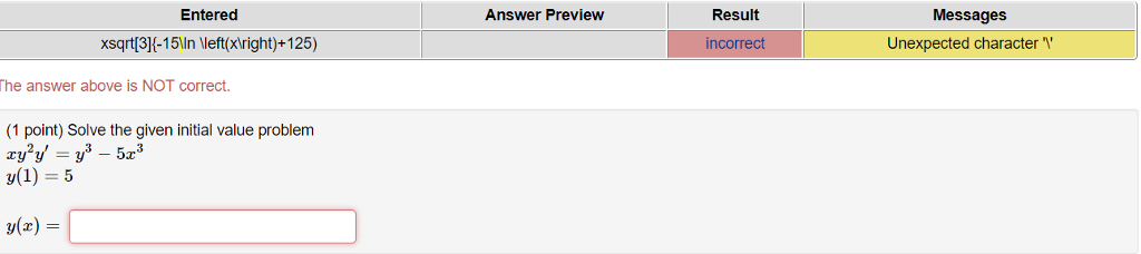 Solved Entered Answer Preview Result Messages Unexpected | Chegg.com