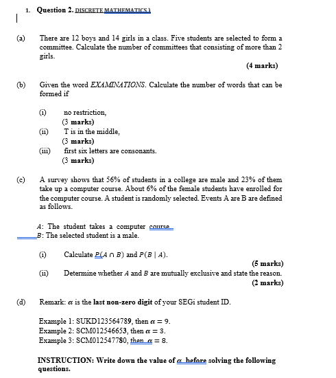Solved 1. Question 2. DISCRETE MATHEMATICS There are 12 boys | Chegg.com