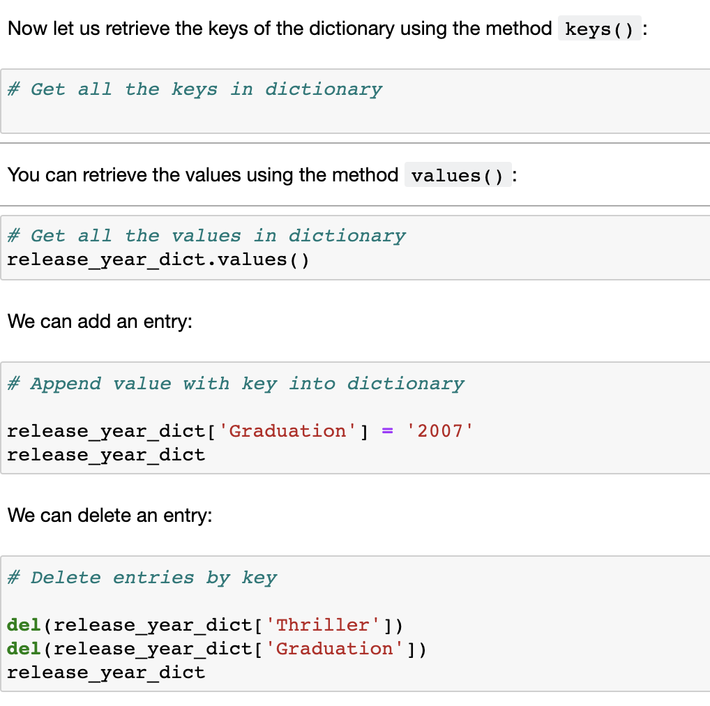 Solved Now let us retrieve the keys of the dictionary using | Chegg.com
