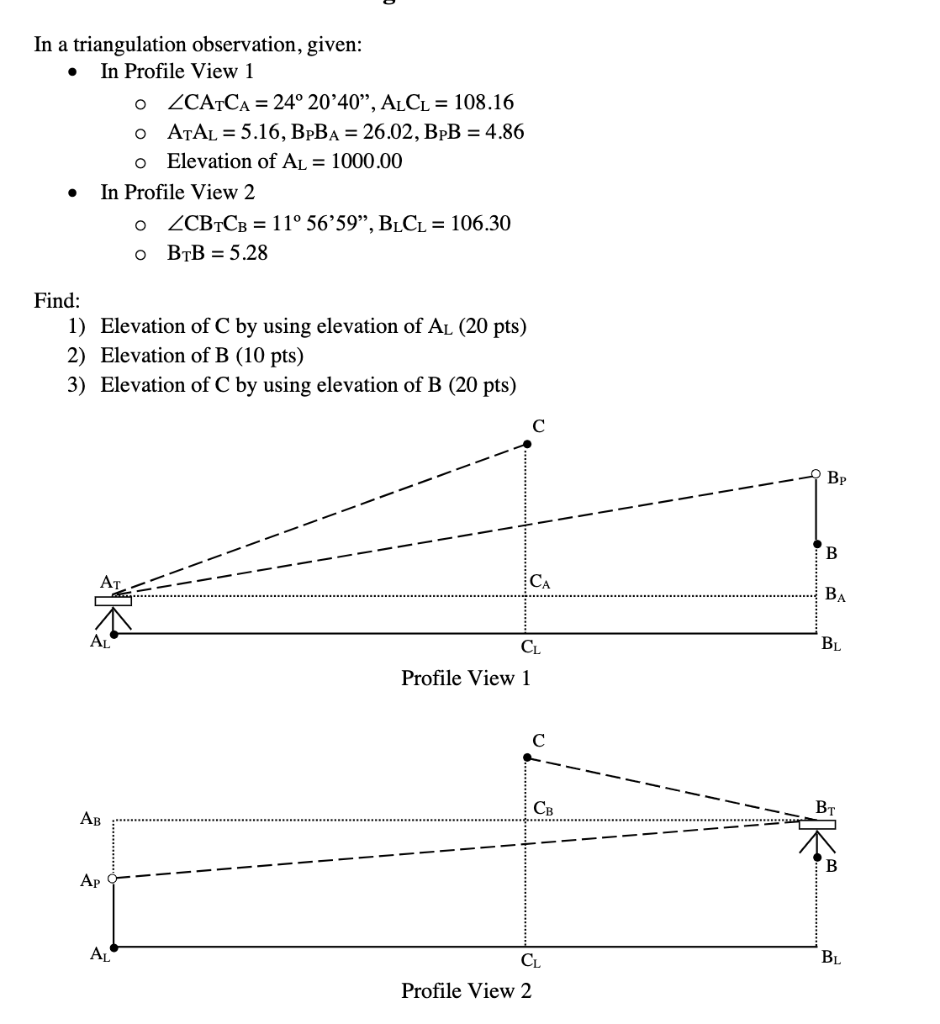 Solved o In a triangulation observation, given: In Profile | Chegg.com