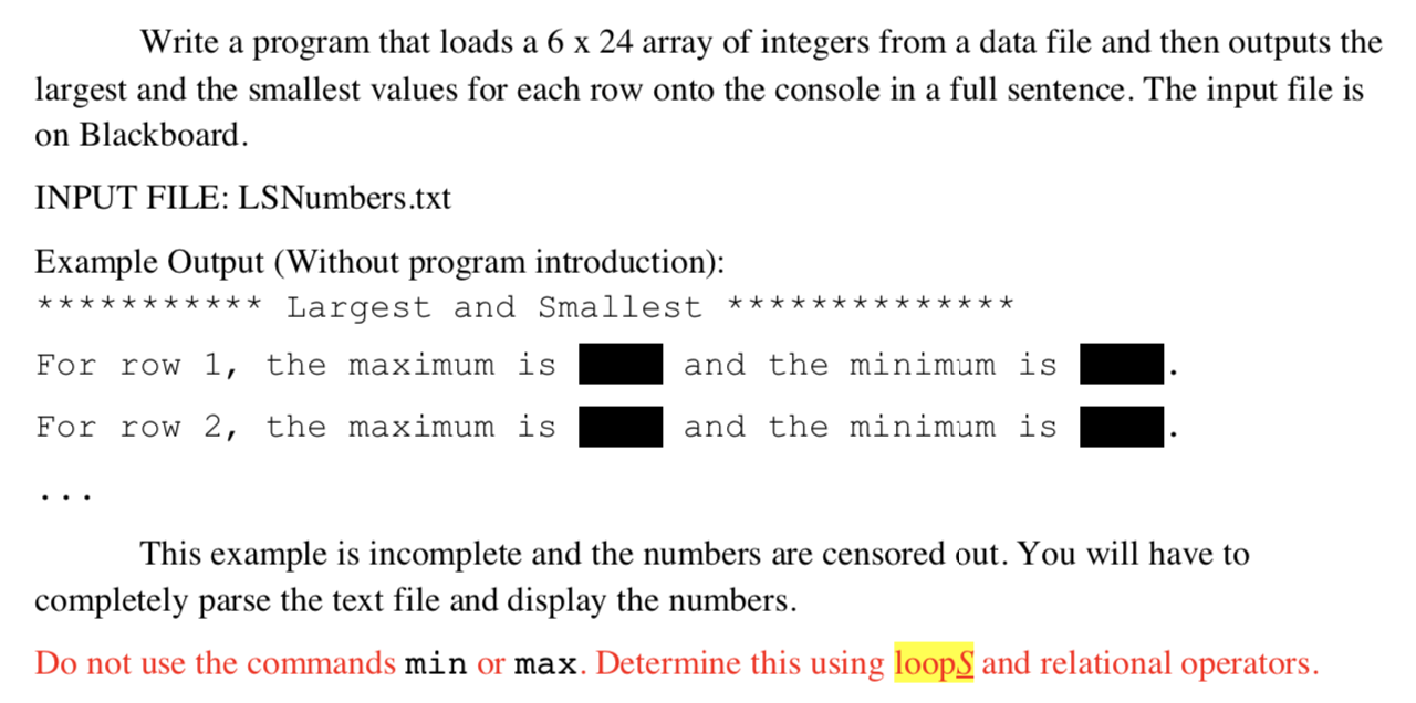 Solved Write a program that loads a 6 x 24 array of integers | Chegg.com