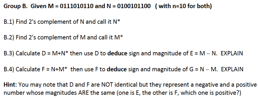 Solved Group B. Given M=0111010110 and N=0100101100 ( with | Chegg.com