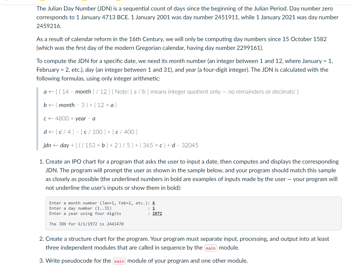 Solved The Julian Day Number (JDN) is a sequential count of | Chegg.com