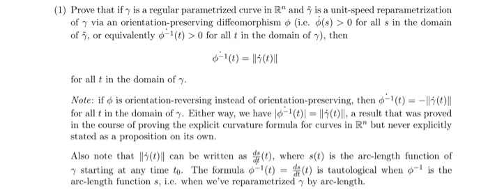 Solved (1) Prove that if γ is a regular parametrized curve | Chegg.com