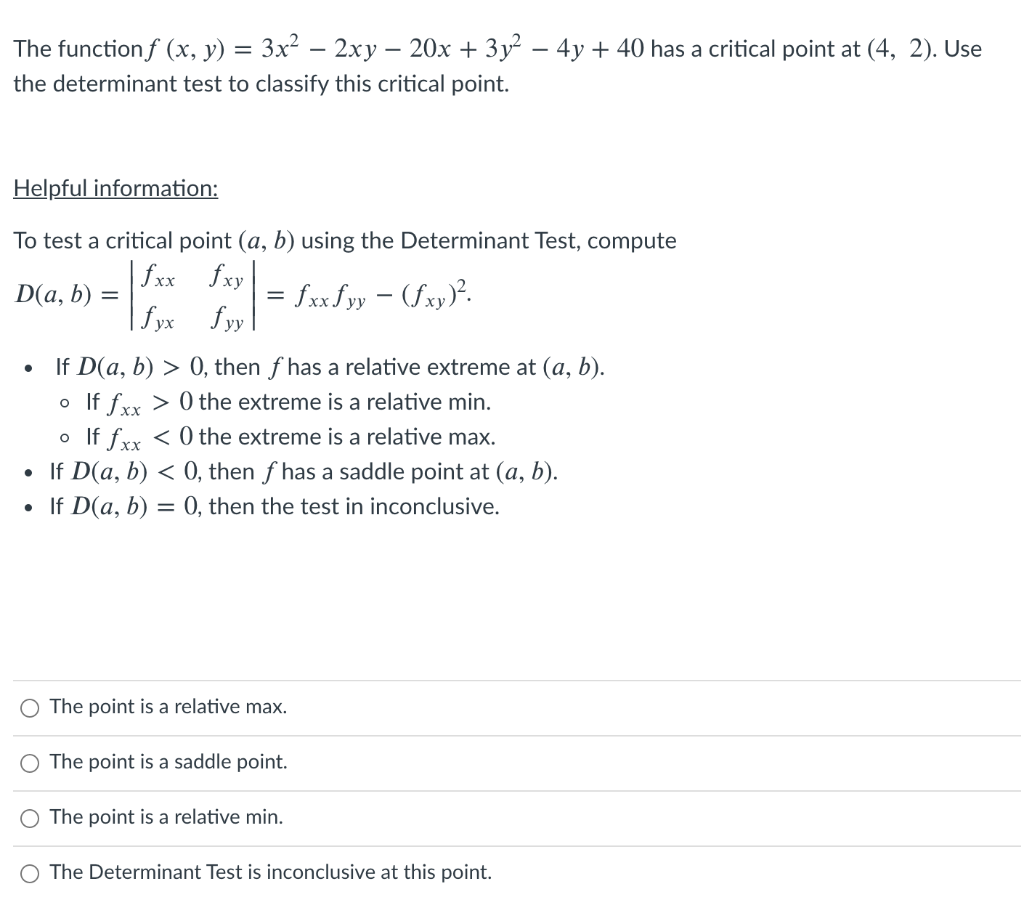 Solved The Function F X Y 3x² 2xy 20x 3y2 4y