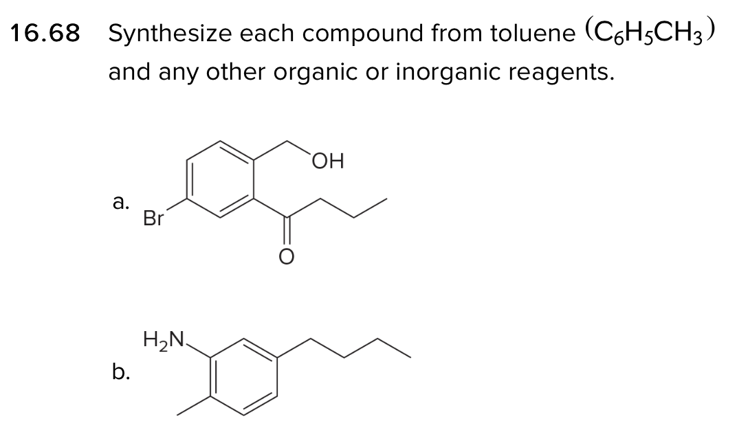 Solved 16.68 Synthesize each compound from toluene (C6H3CH3) | Chegg.com