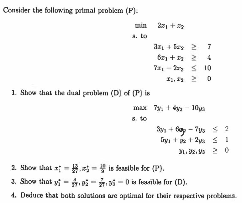 Solved Consider the following primal problem (P): min2x1+x2 | Chegg.com
