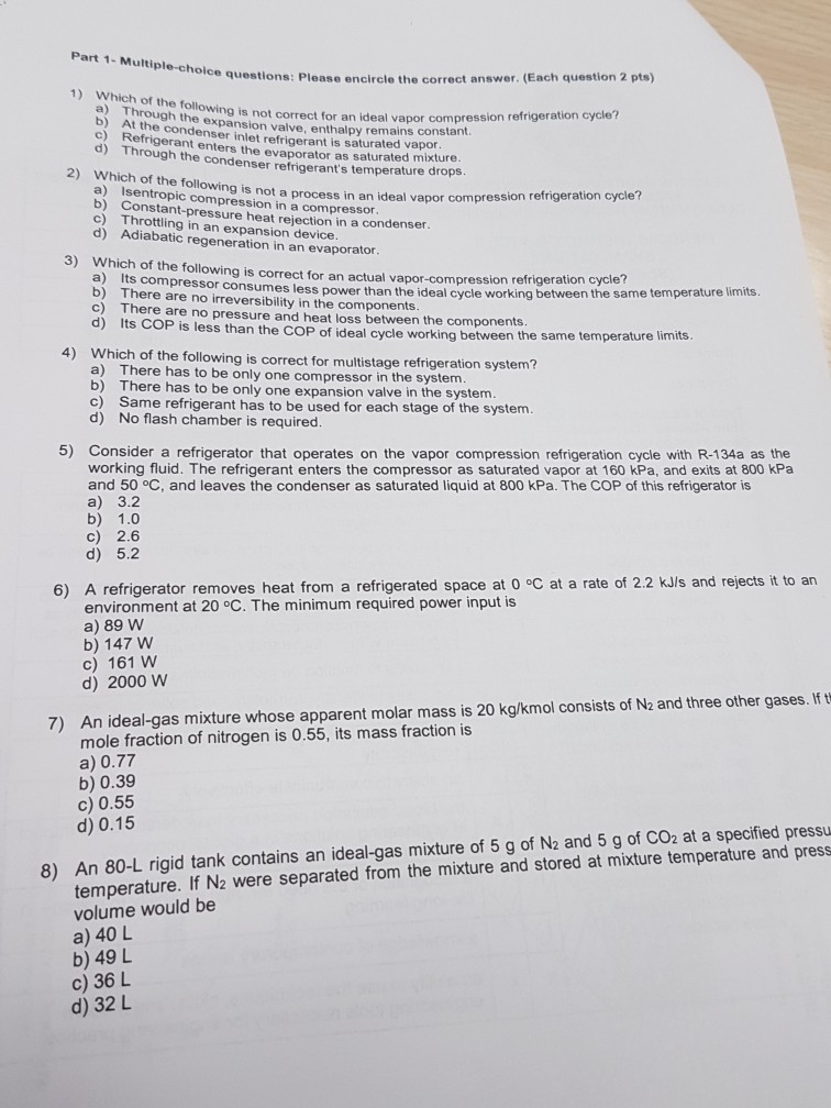 Solved Part 1- Multiple-choi ce questions: Please encircle | Chegg.com
