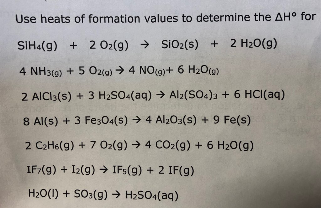 Solved Use heats of formation values to determine the AH° | Chegg.com