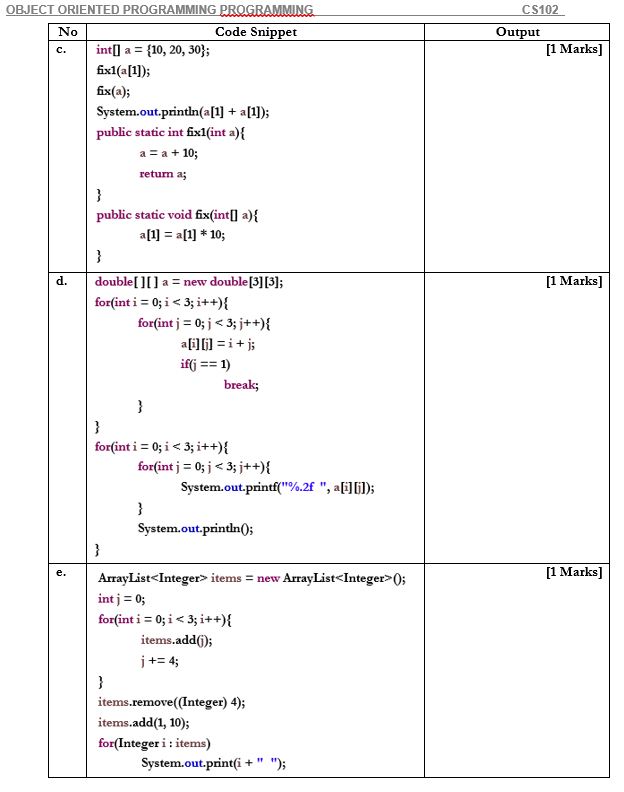 5 Write The Output For The Following Codes Object 