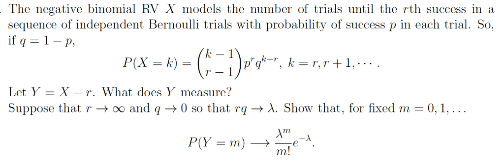 Solved The negative binomial RV X models the number of | Chegg.com