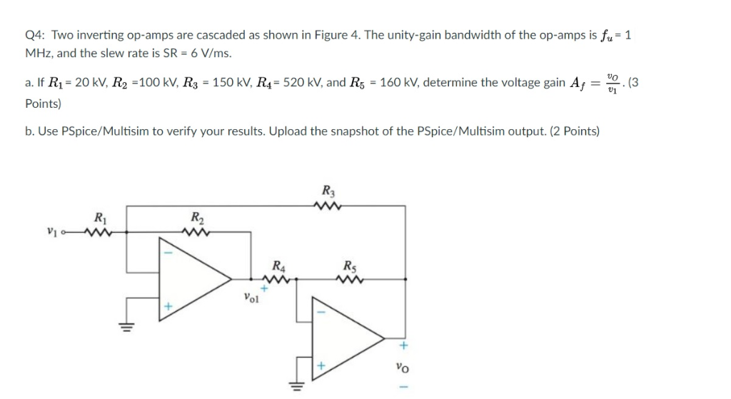 Solved Q4: Two inverting op-amps are cascaded as shown in | Chegg.com
