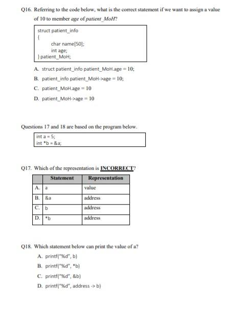 Solved int age: Q16. Referring to the code below, what is | Chegg.com