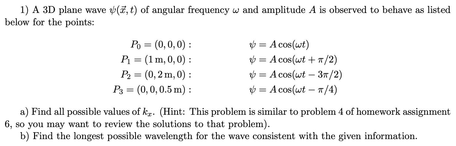 Solved A 3D plane wave ψ(x,t) of angular frequency ω and | Chegg.com