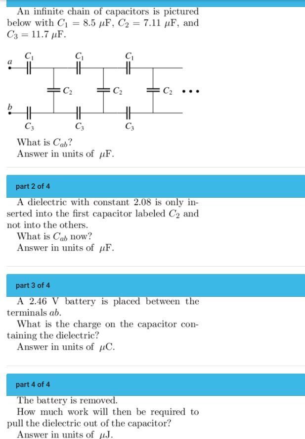 Solved An infinite chain of capacitors is pictured below | Chegg.com