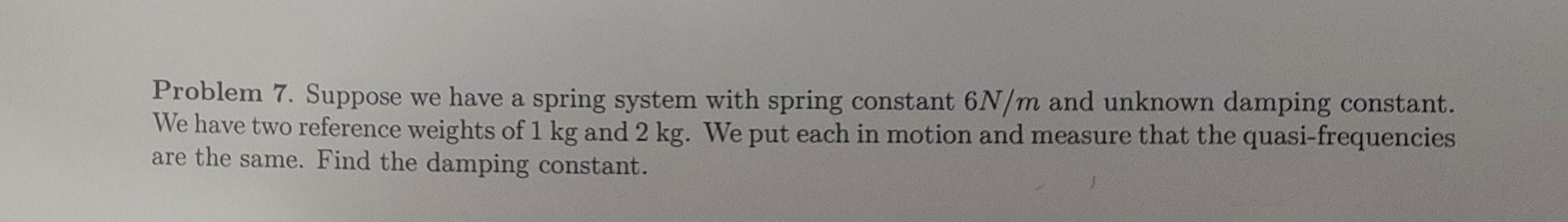 Solved Problem 7. Suppose we have a spring system with | Chegg.com