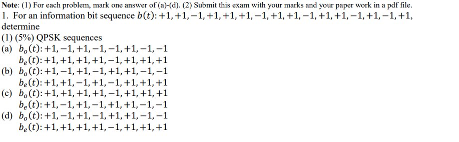 Solved Note: (1) For each problem, mark one answer of | Chegg.com