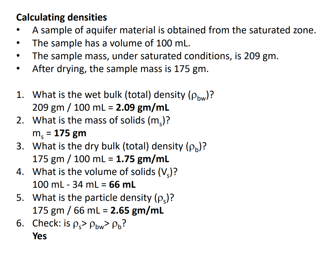 Solved Calculating densities - A sample of aquifer material | Chegg.com