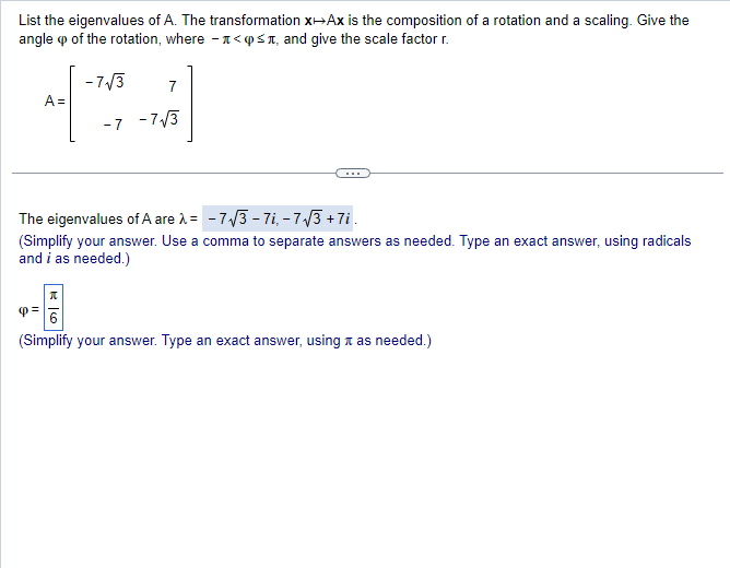 Solved List the eigenvalues of A. The transformation x↦Ax is | Chegg.com