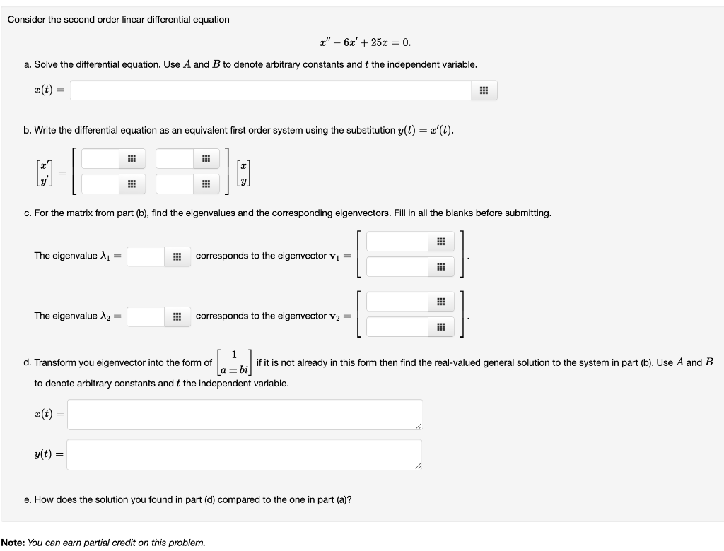Solved Consider the second order linear differential | Chegg.com