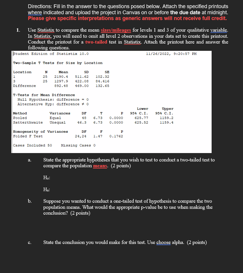 Solved Directions: Fill in the answer to the questions posed | Chegg.com