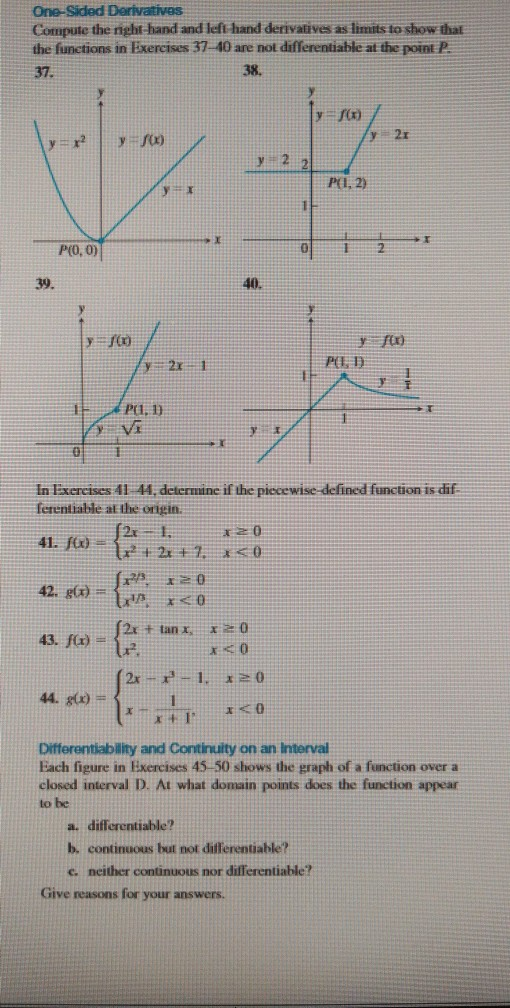 Solved One-Sided Derivatives Compute the nght hand and left | Chegg.com