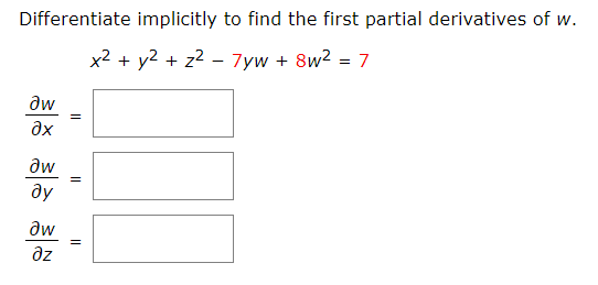 Solved Differentiate implicitly to find the first partial | Chegg.com