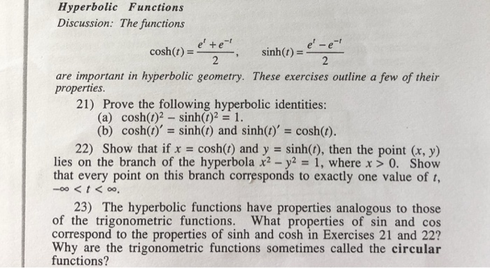 Solved Hyperbolic Functions Discussion: The functions e +e 2 | Chegg.com
