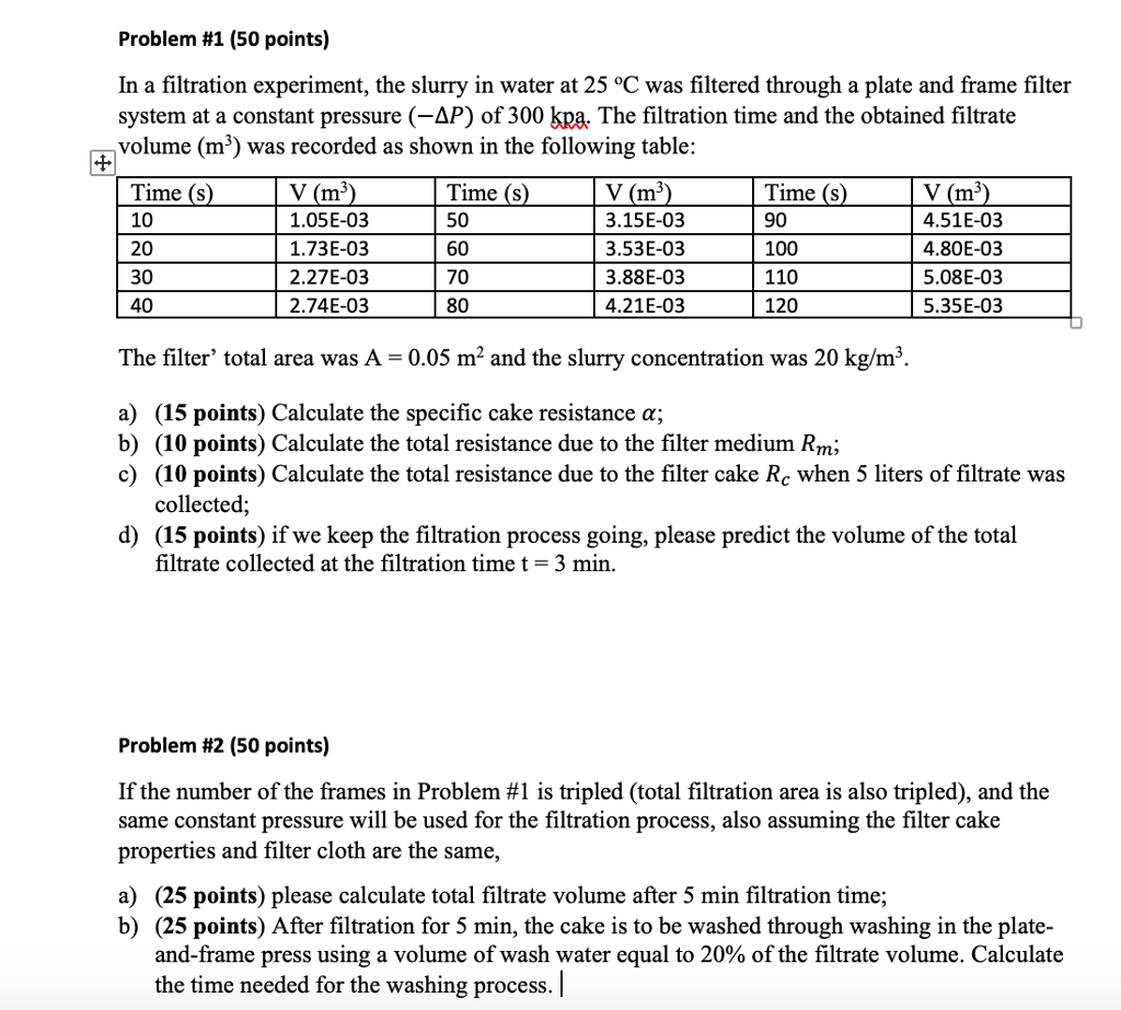 Solved Problem #1 (50 points) In a filtration experiment, | Chegg.com