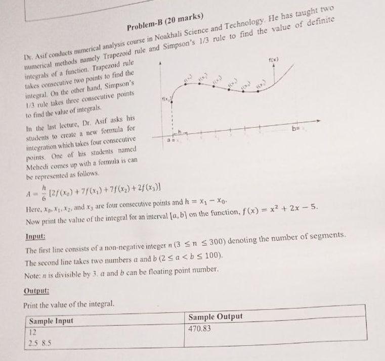 Solved Problem-B (20 marks) Di. Asif conducts numerical | Chegg.com