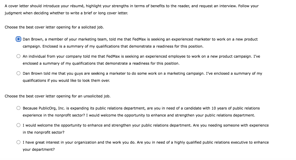 Solved A Cover Letter Should Introduce Your R sum Chegg