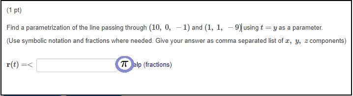 Solved Find a parametrization of the line passing through | Chegg.com