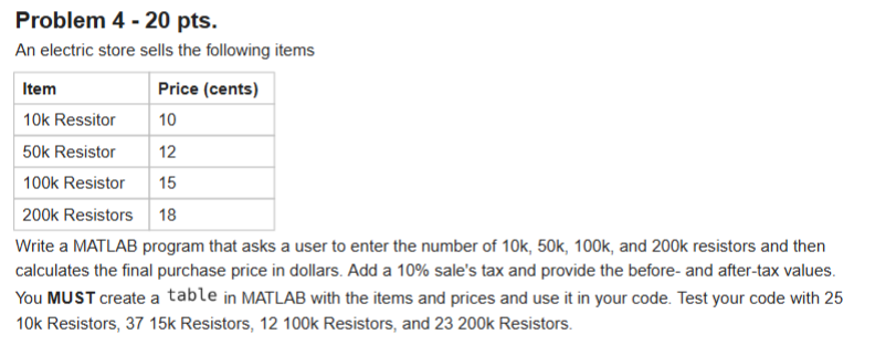 Solved Problem 4-20 ﻿pts.An electric store sells the | Chegg.com