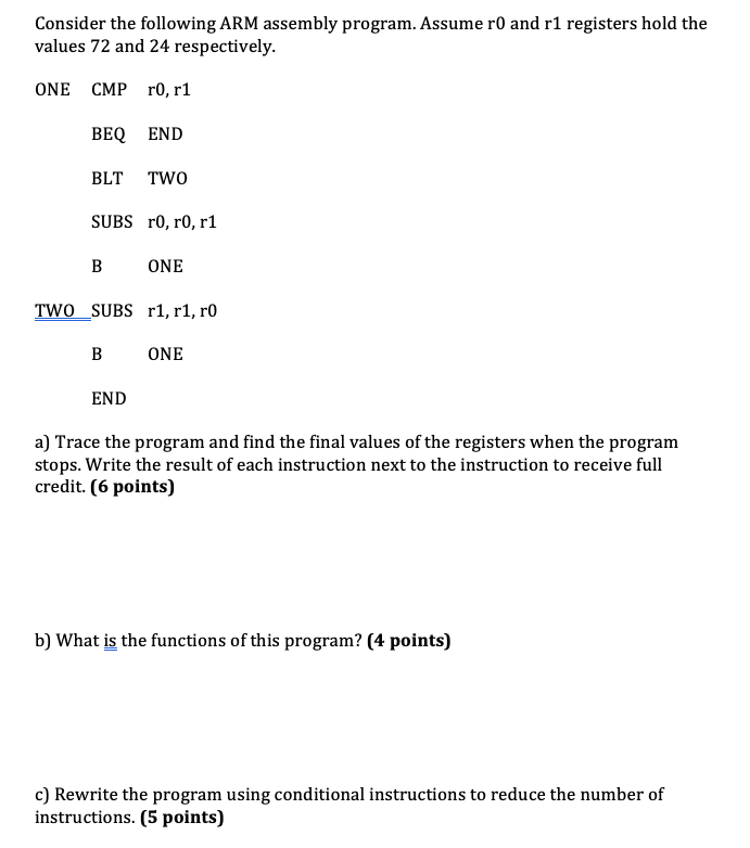 Solved Consider the following ARM assembly program. Assume | Chegg.com