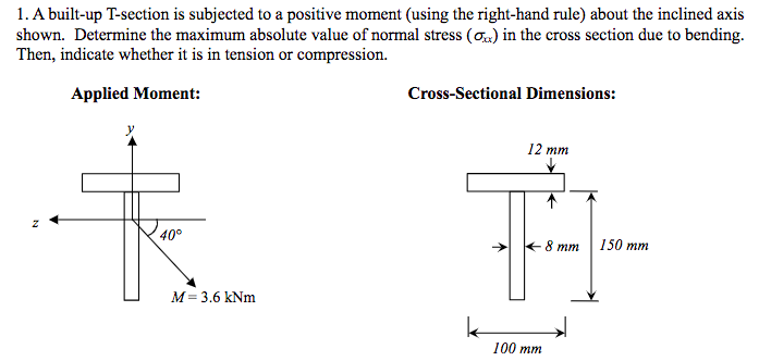 Solved 1. A built-up T-section is subjected to a positive | Chegg.com
