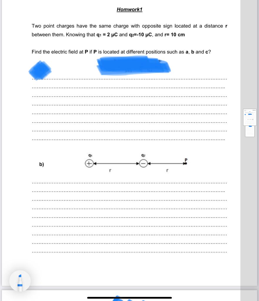 Solved Homwork1 Two point charges have the same charge with | Chegg.com