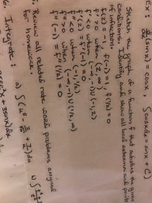 Solved Ex: d/dx (sin x) = cos x, (cos x dx = sin x + C) | Chegg.com