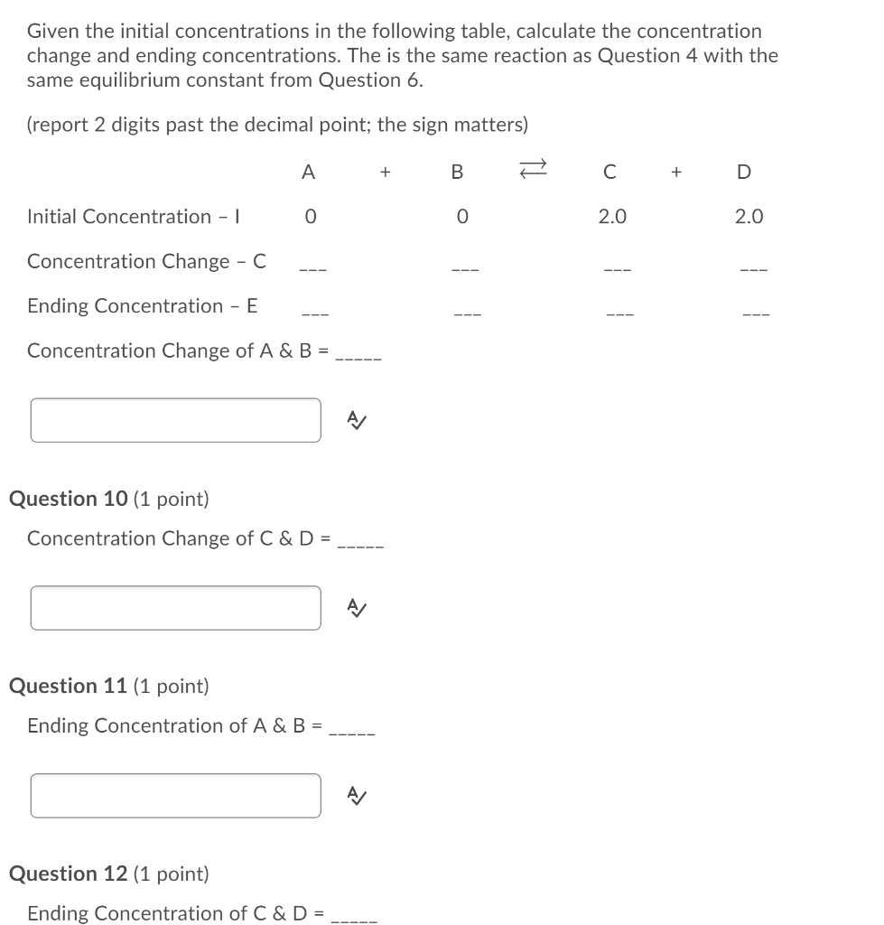 Solved Given the initial concentrations in the following | Chegg.com