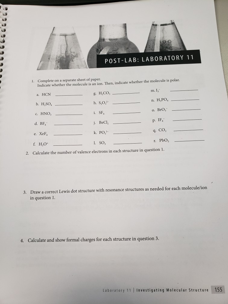 Solved POST-LAB: LABORATORY 11 Complete on a separate sheet | Chegg.com