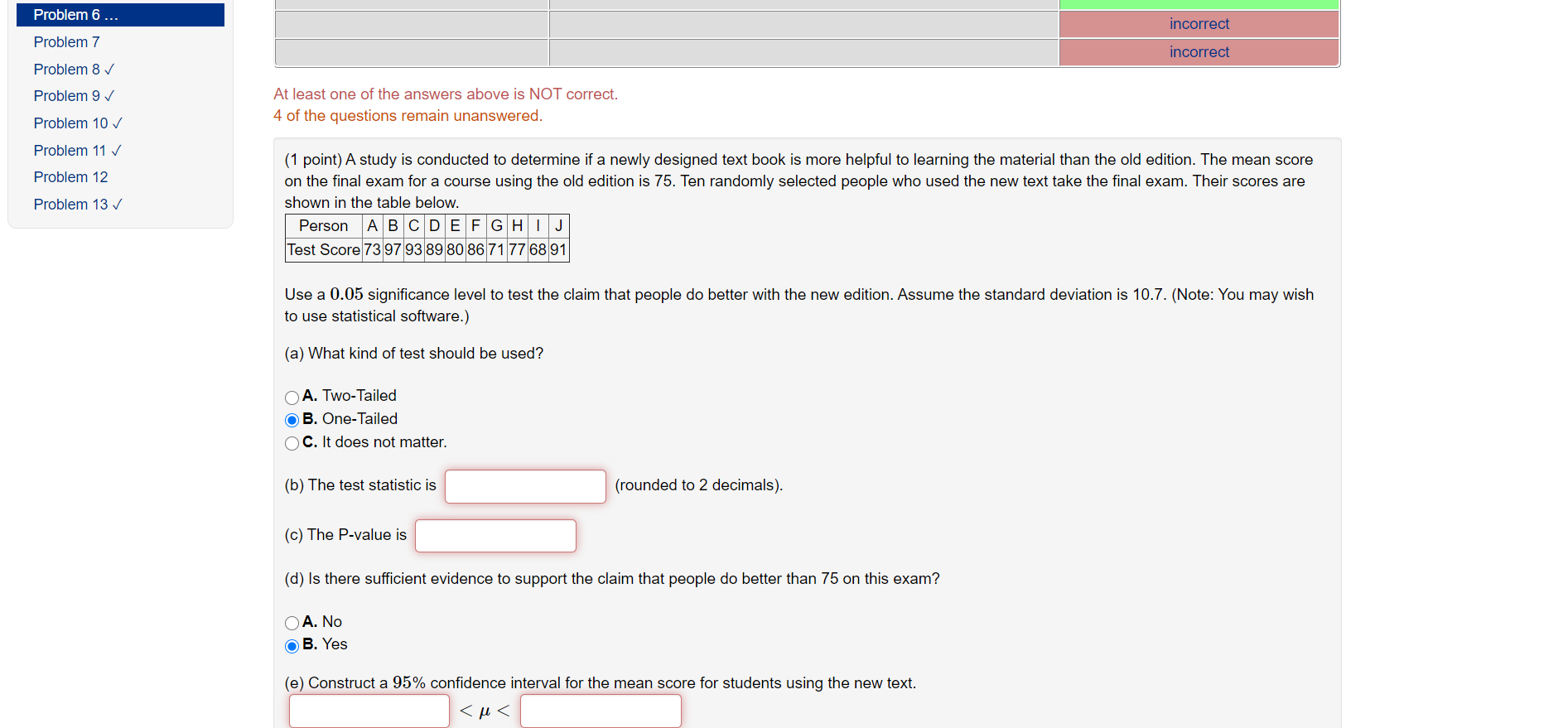 Solved Problem 6... incorrect Problem 7 incorrect Problem 8 | Chegg.com