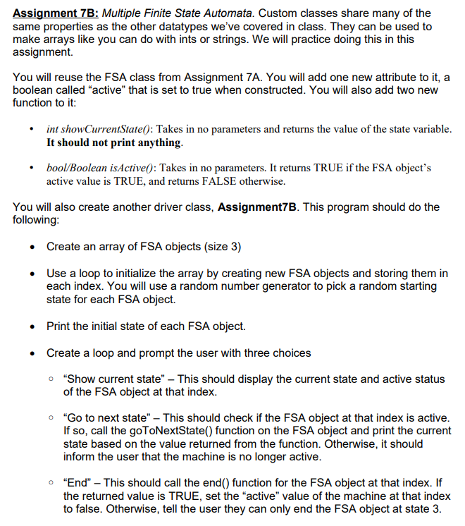 Solved Assignment 7B: Multiple Finite State Automata. Custom | Chegg.com