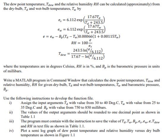Solved Taew The dew point temperature. Tdew and the relative | Chegg.com