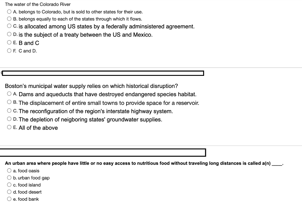 Solved The water of the Colorado River O A. belongs to | Chegg.com