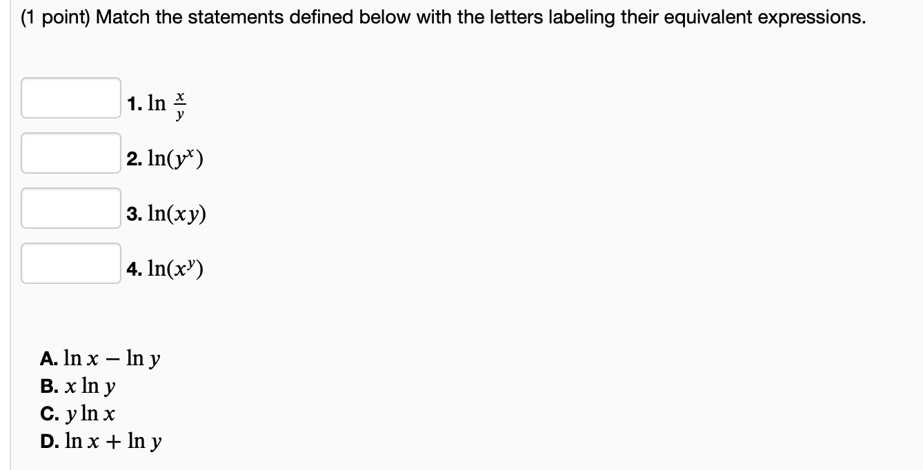 Solved (1 point) Match the statements defined below with the | Chegg.com