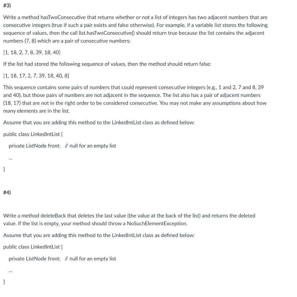 Solved You will update the LinkedIntList.java class (code at | Chegg.com