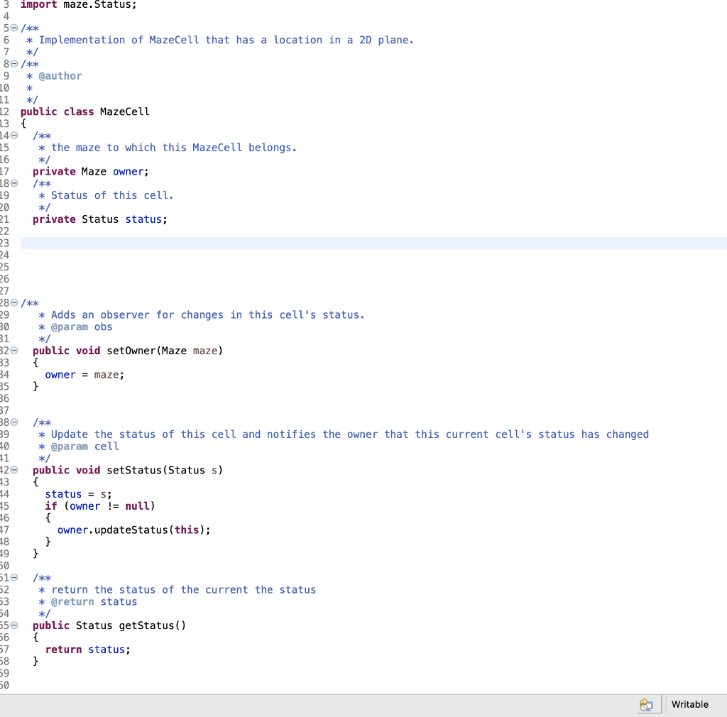 import java.util.ArrayList; import maze. Status; | Chegg.com