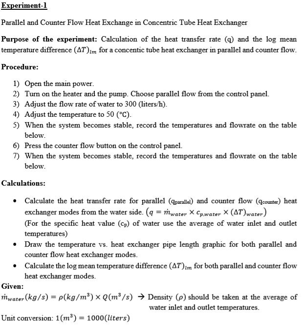 Solved Experiment-l Parallel and Counter Flow Heat Exchange | Chegg.com