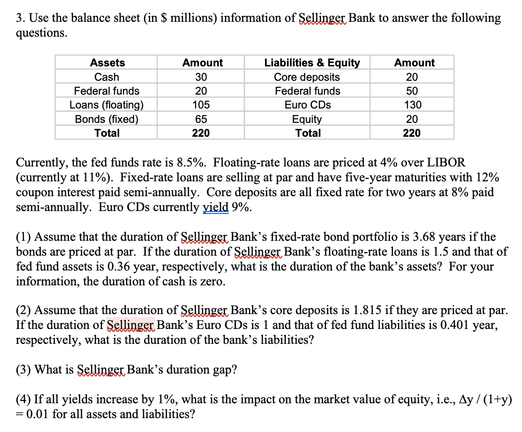 3. Use the balance sheet (in $ millions) information | Chegg.com