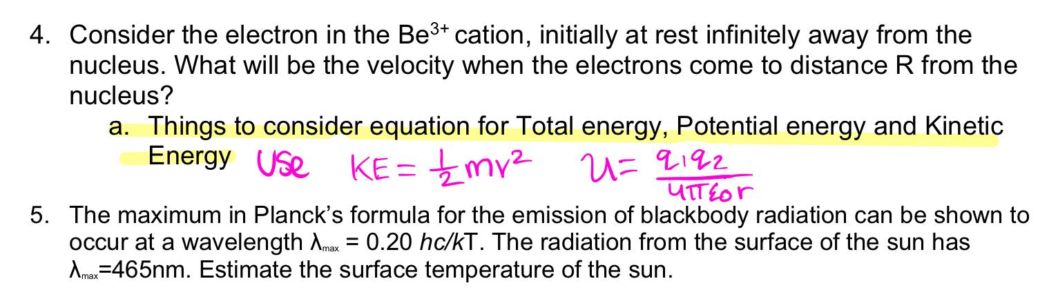 Solved 4. Consider the electron in the Be3+ cation, | Chegg.com