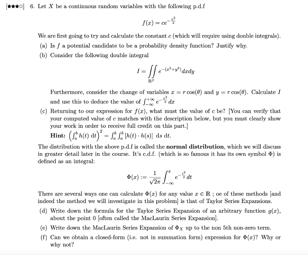 Solved [***] 6. Let X be a continuous random variables with | Chegg.com